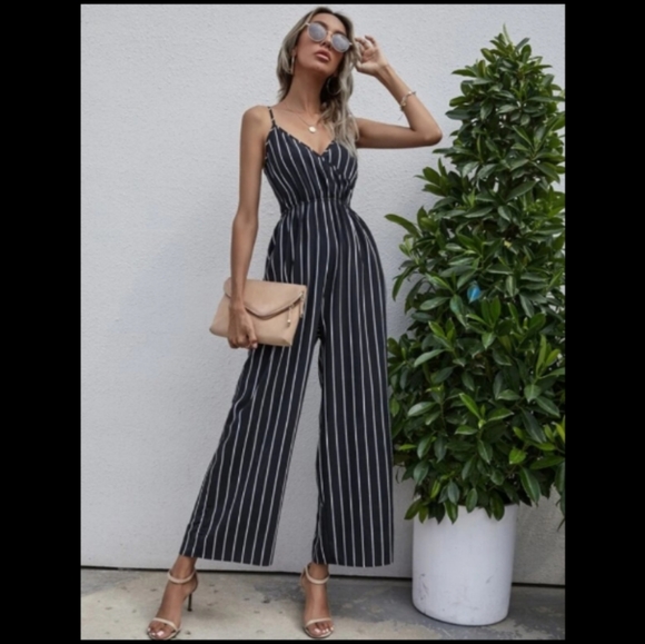 Monteau | Pants & Jumpsuits | Monteau Blue And White Flared One Piece ...